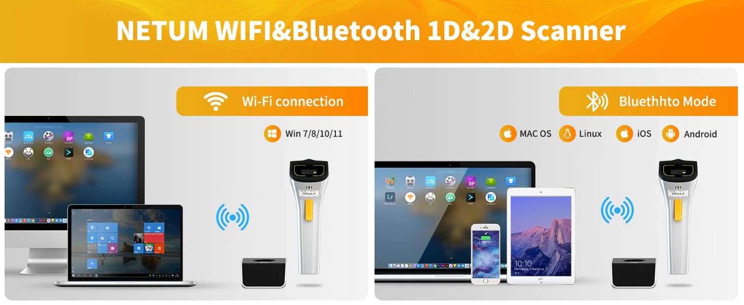 NETUM RADALL UHF RFID Reader with Long Range 2D for Bluetooth Barcode ...