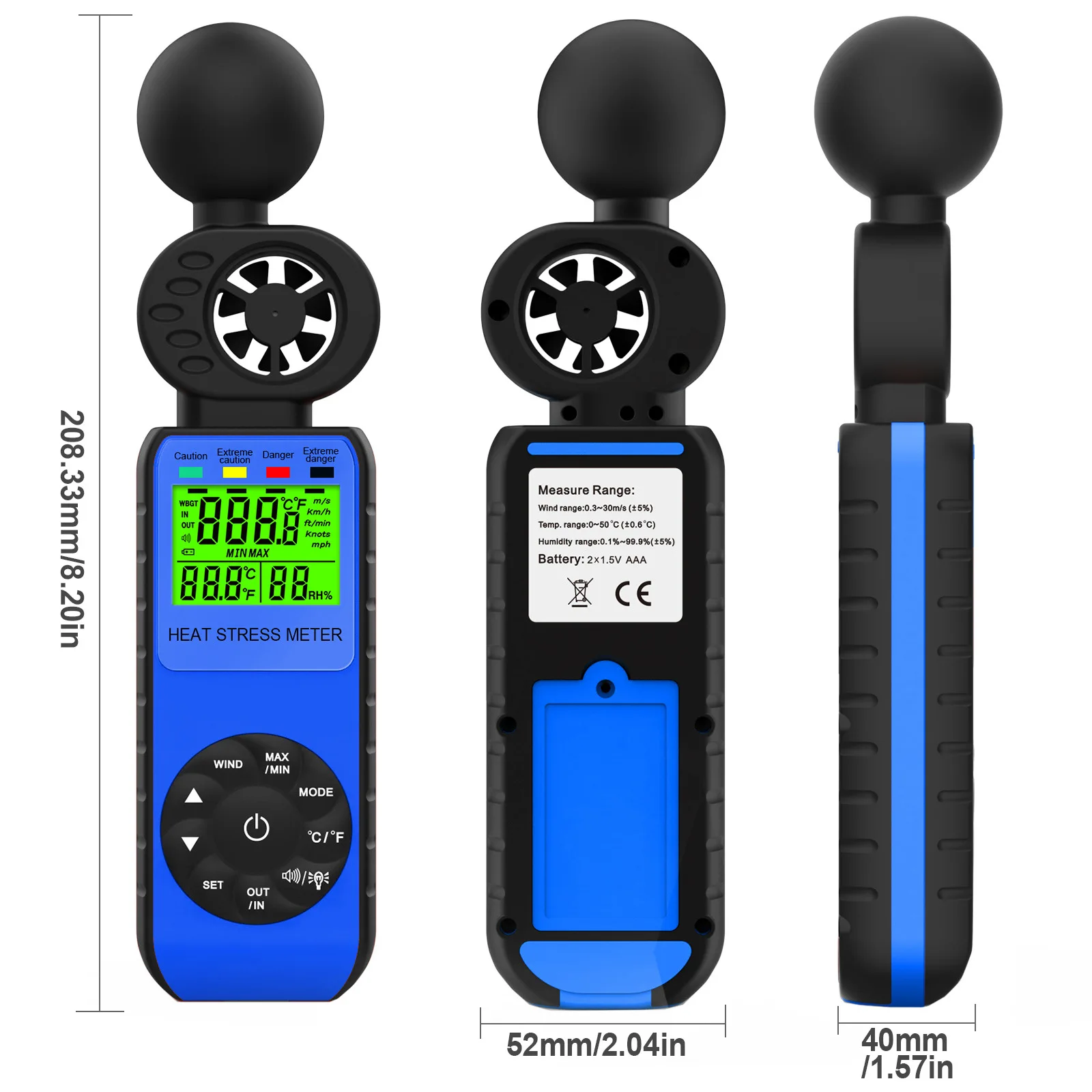 Heat Stress WBGT Meter Anemometer Wind Speed Gauges Temperature ...