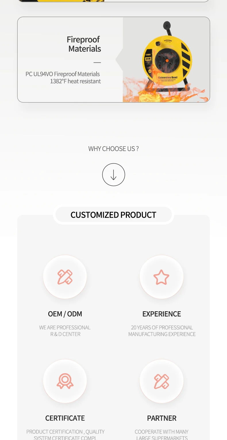 Universal Type 4 Way 50M Capacity Extension Cord Reel