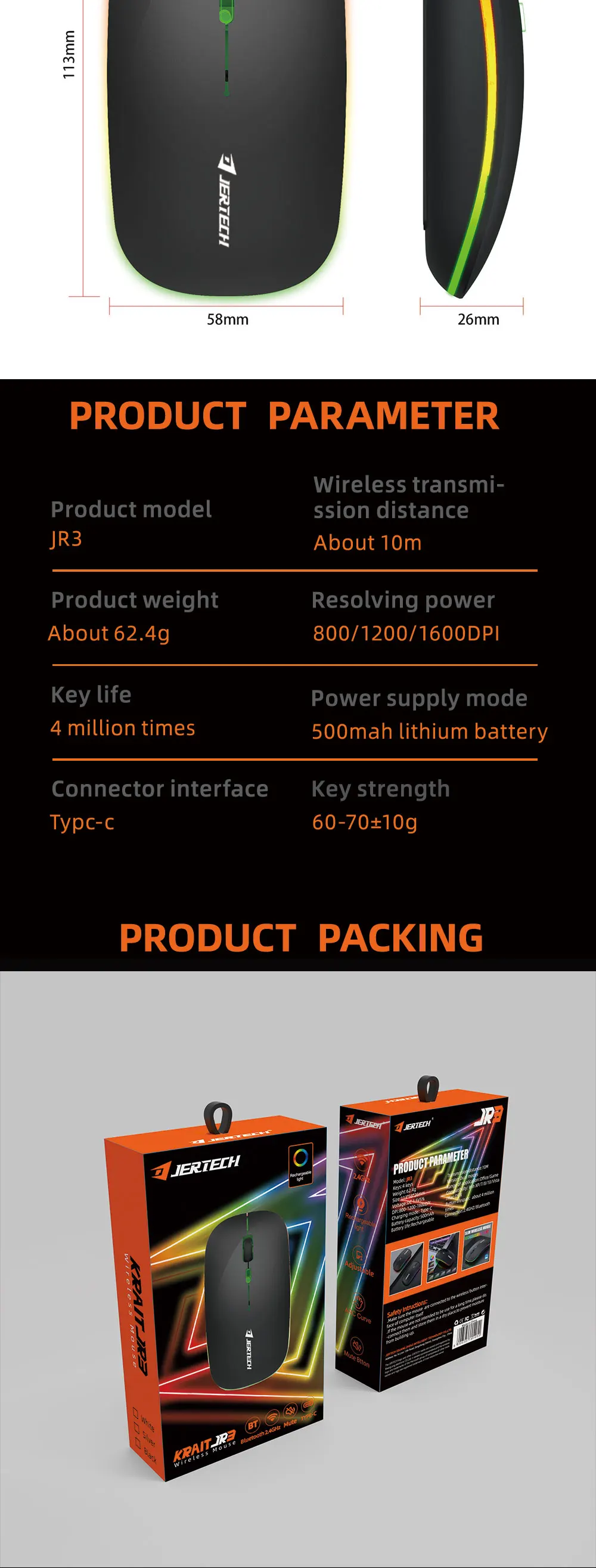 Jertech Jr3 Rechargeable Wireless Rgb Mouse For Gaming & Pc - Oem