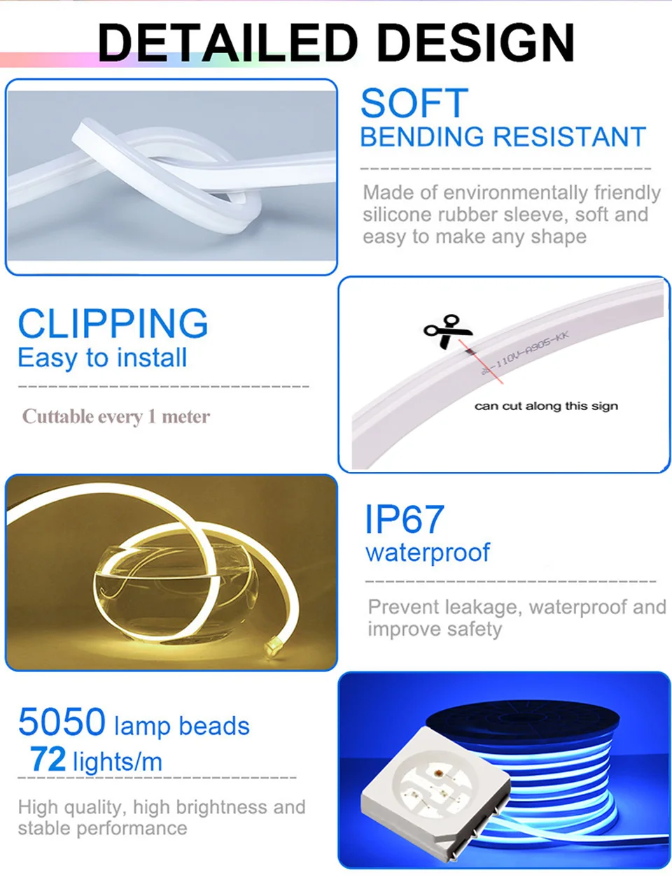 Neon Flexible Strip Addressable RGB Led Strip RGBIC Smart LED Strip ...