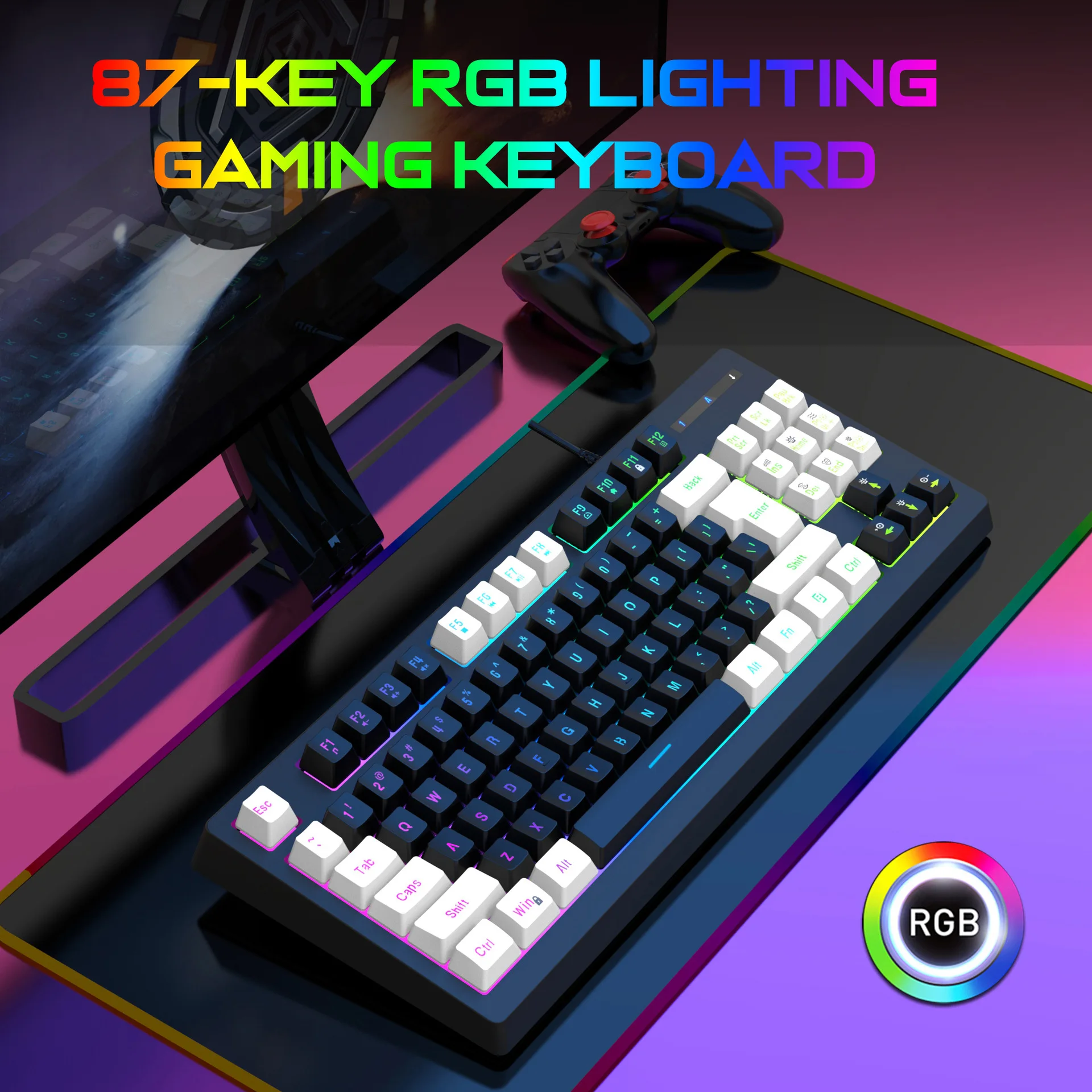 G69 Wired Gaming Keyboard Mechanical Feel Esports RGB Glow 87 Keys ...