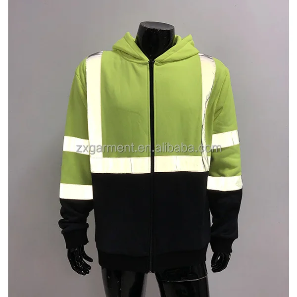 Custom Hi Vis Reflective Safety Hoodie Front Zipper Fleece Hoodie ...