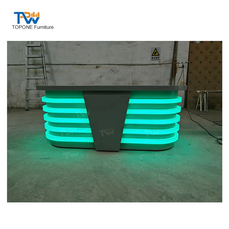 Modern White Curved Reception Desk with LED Light for Office, Apartment ...