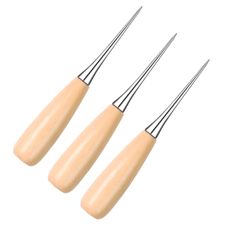 Round hole solid wood handle awl hand DIY leather awl sewing awl hand ...