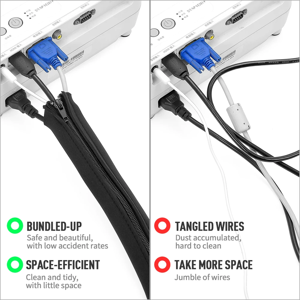 Neoprene Cable Sleeve Cable Hider Cord Management Sleeve Wire Organizer ...