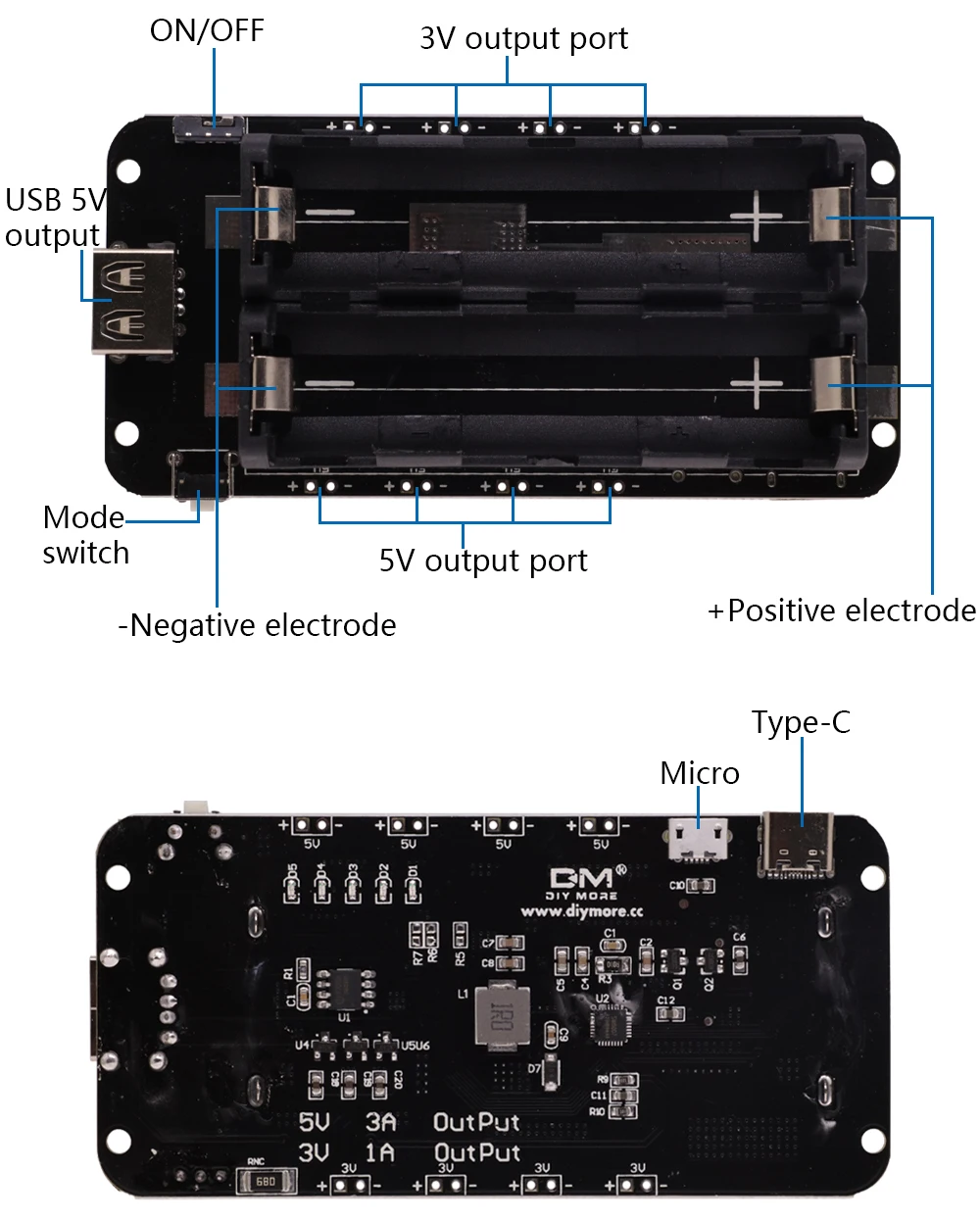 Dual 18650 Lithium Battery Shield V3/V8 Power Bank Module