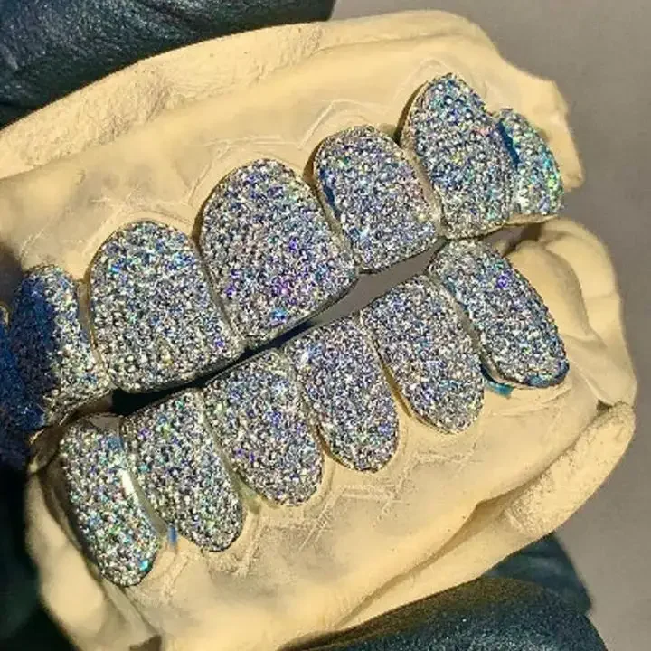 Custom Hip Hop Jewelry Teeth 925 Silver Vvs Round Cut Diamond 10K 14K ...