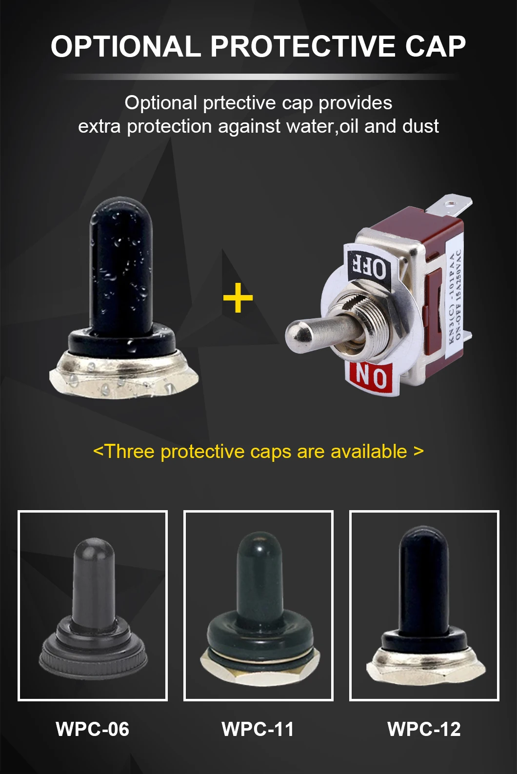 Toggle Switch 3 Pin Terminal Waterproof On-on 2 Position 12mm Black ...