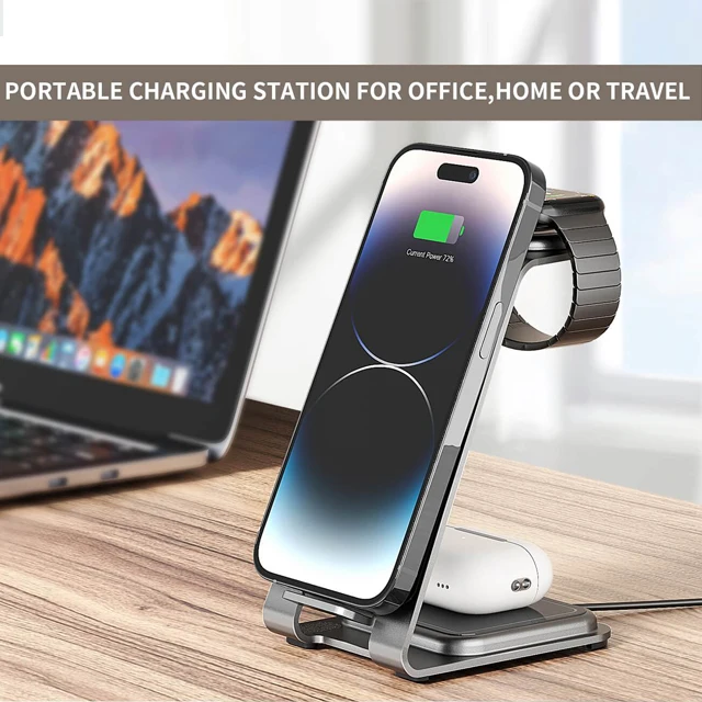 OEM Desk Portable Phone Wireless Charger 3in1 Qi 15W