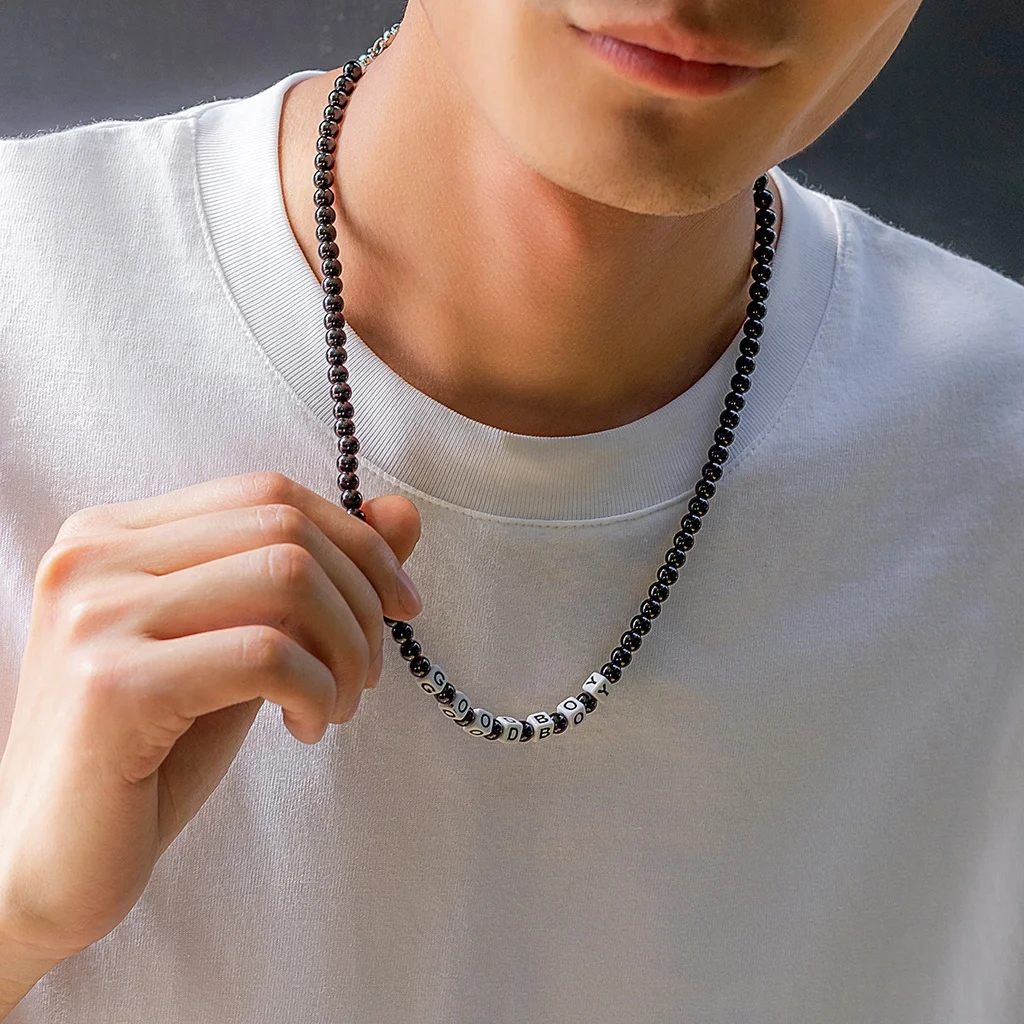 Classic Black Beads Collabone Chain For Men Designable Good Boy Beaded ...