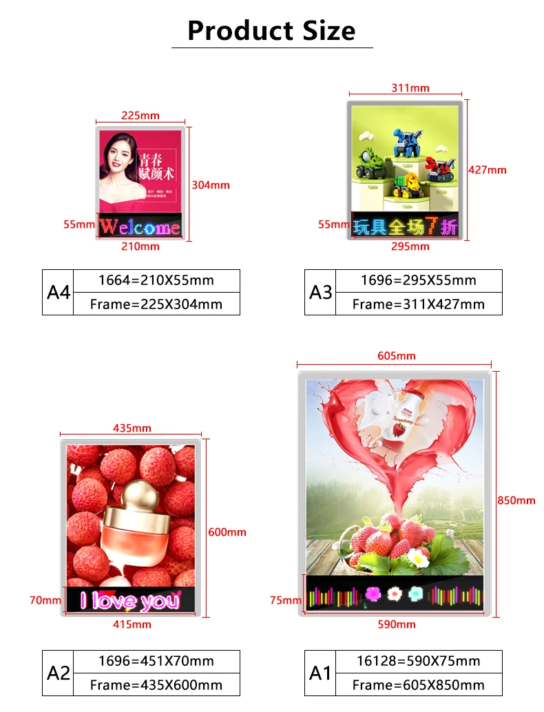A1 A2 A3 A4 Illuminated Poster Frame Led Sign Restaurant Menu ...