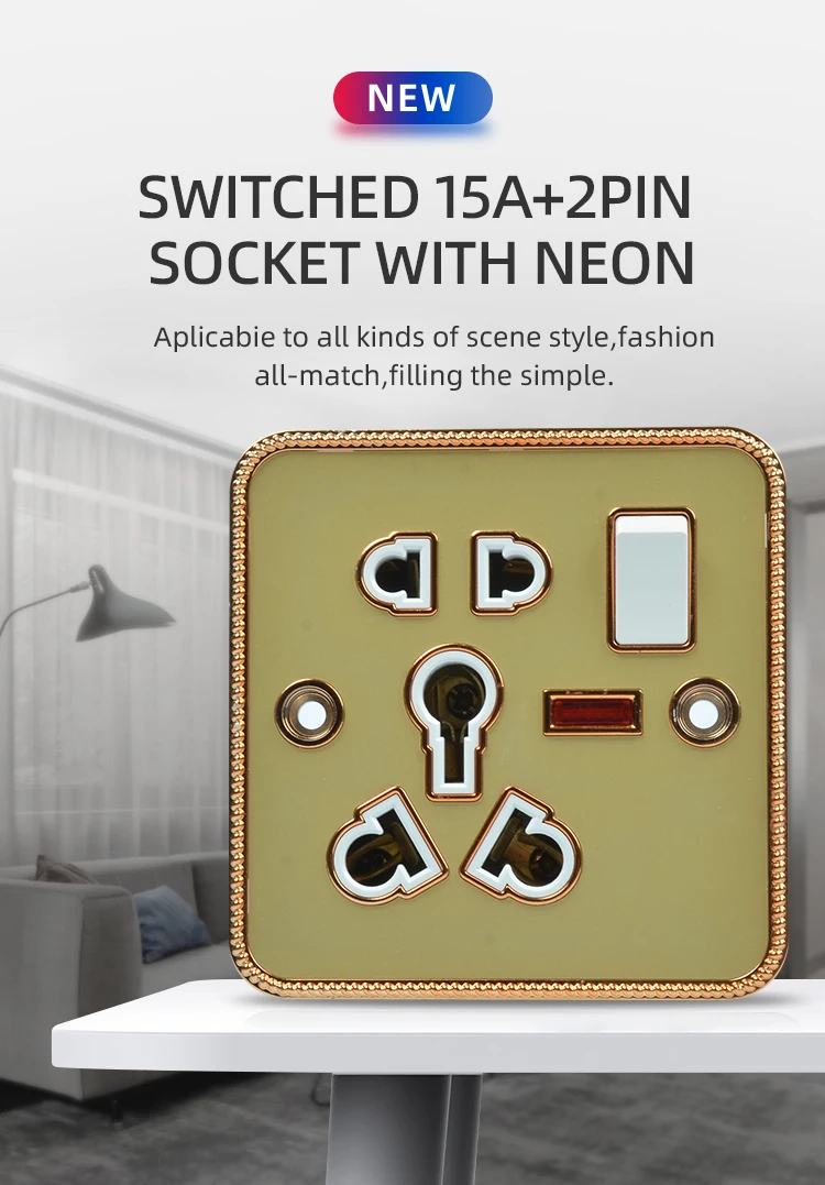 Universal Multifunctional 5-pin Power Socket With Neon Light 15a Wall ...