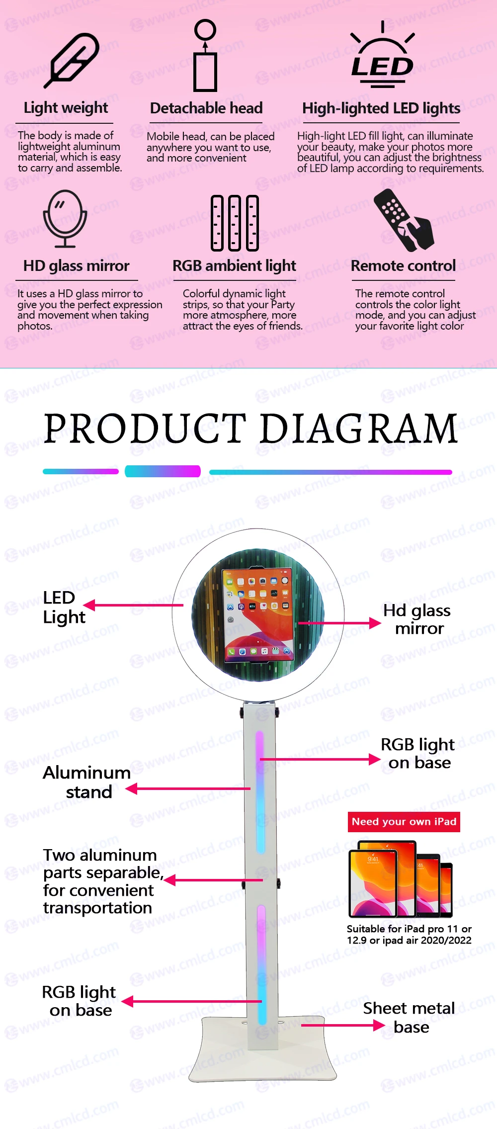 Aluminum Photobooth - Portable Ipad Shell with LED Light