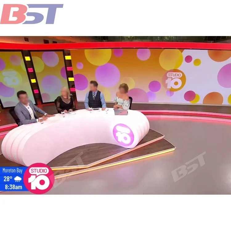 Customized White Arc Shape Broadcast Table for TV News Desk