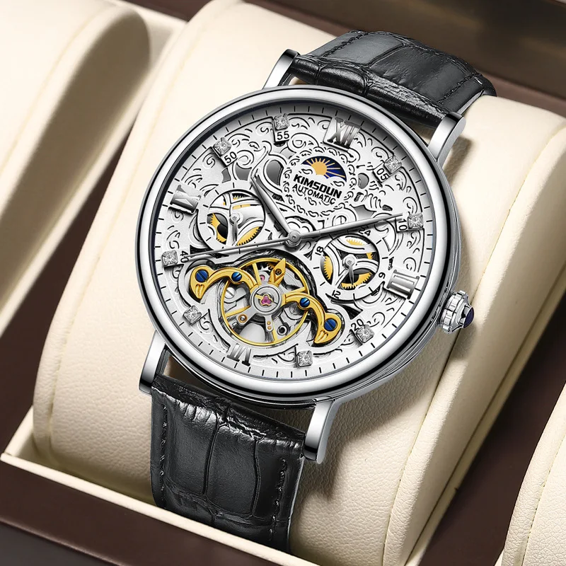 Factory Odm&oem 3d Engraved Design Flower Skeleton Leather Automatic ...