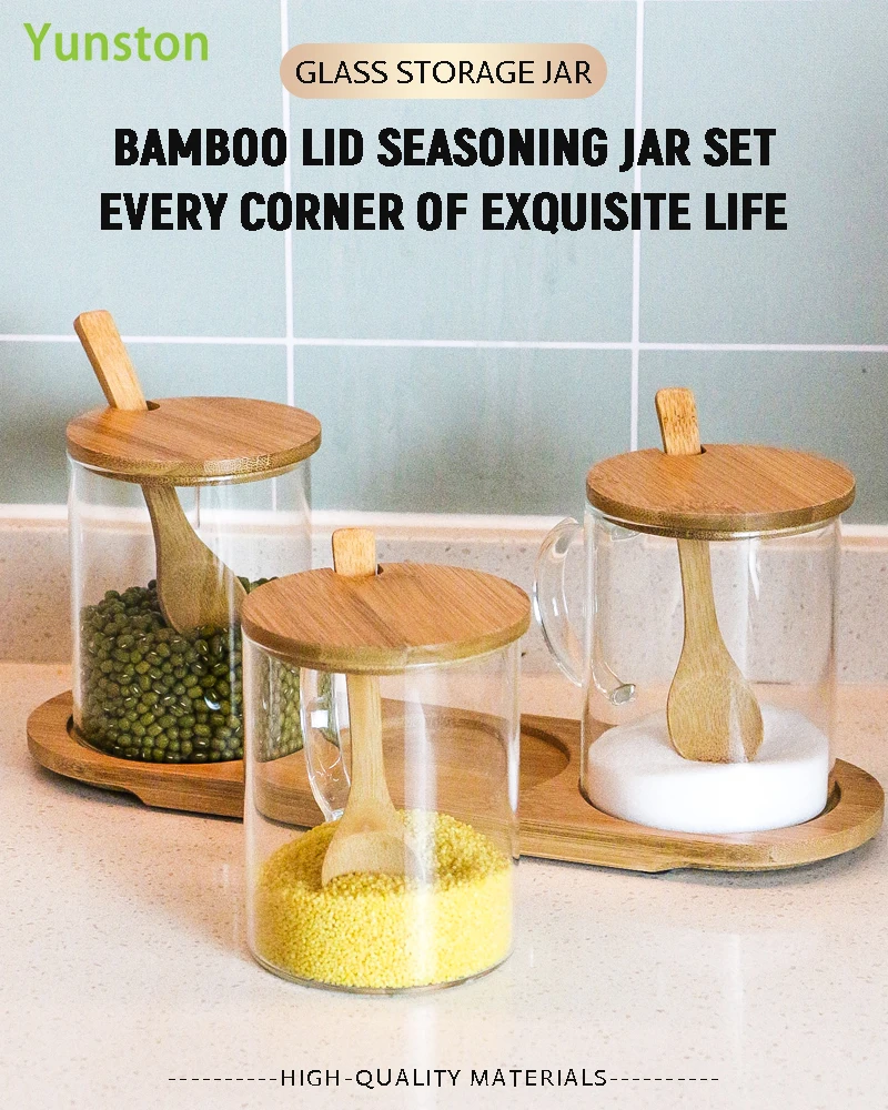 Glass Kitchen Jar Storage Set Food Grade Kitchen Condiment Jar With ...