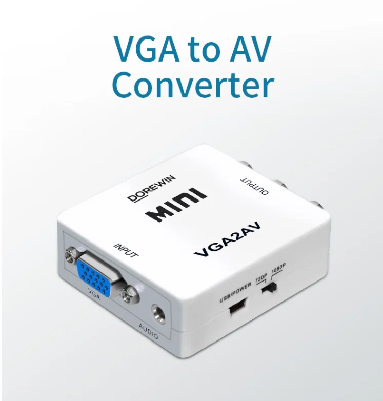 Mini Small White Box VGA2AV Vga to Rca Media Converter Audio and Video ...