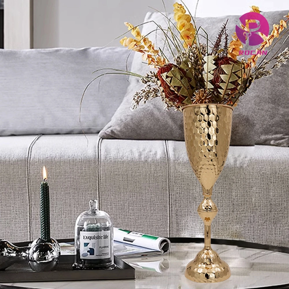 Gold Trumpet Flower Vase Goblet Flower Stand with Delicate Surface ...