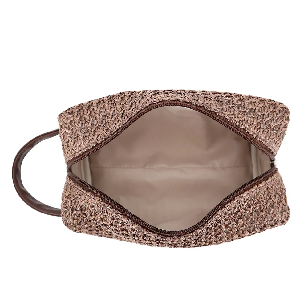 OEM PU Leather Portable Straw Makeup Toiletry Wash Bag