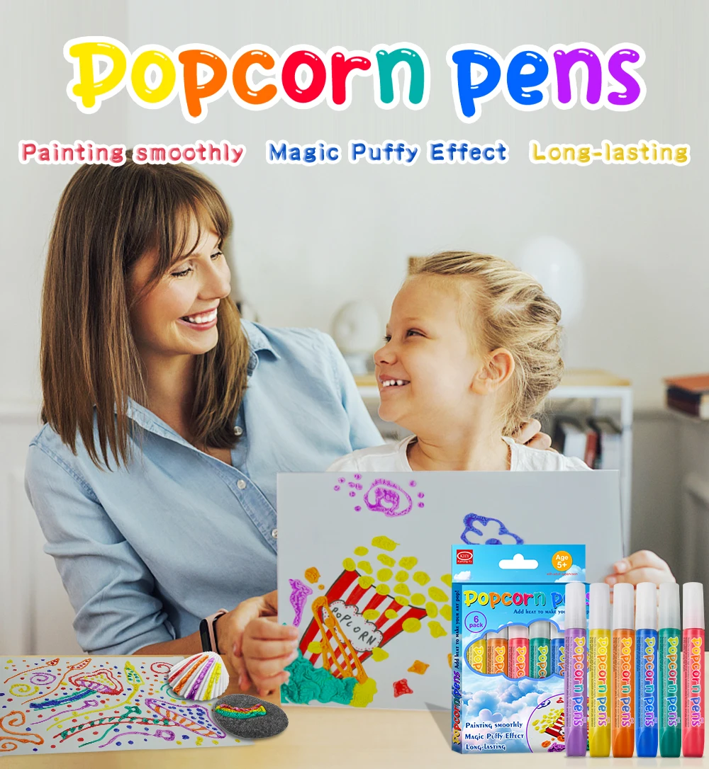KHY DIY Bubble Popcorn Drawing Pens Popcorn Color Markers 3D Art Bubble ...