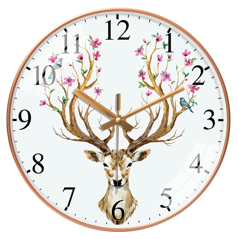 Luxury Elk Wall Clock Home Decoration 12-inch S Quiet Sweep Quartz Wall ...