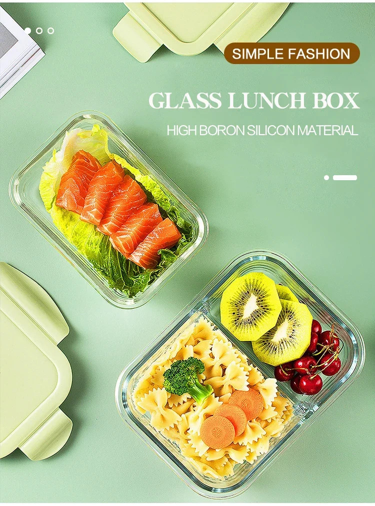Custom logo 400-1500ml BPA Free Borosilicate Glass Lunch Box Kitchen Container Set Glass Meal ...