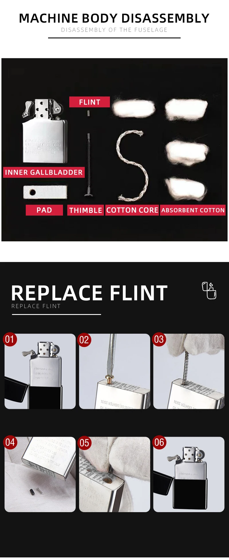 Jt6144 New Beauty Relief Craft Lighter Metal Retro Kerosene Grinding ...