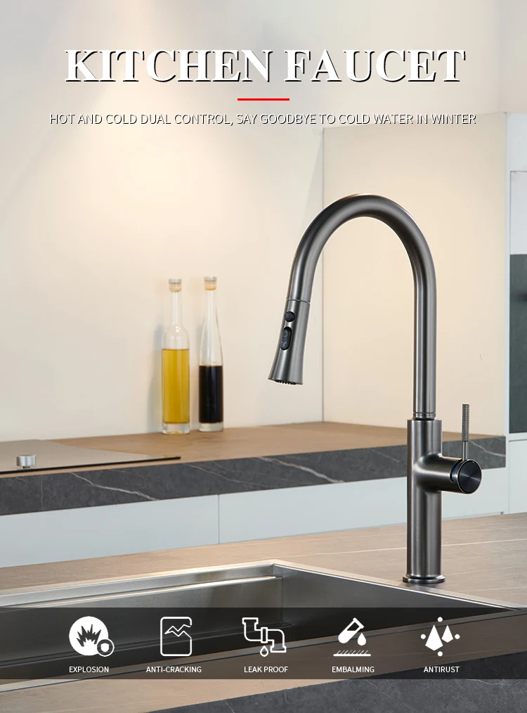 Zinc Pull down Kitchen Mixer Taps - 3 Way Water Filter