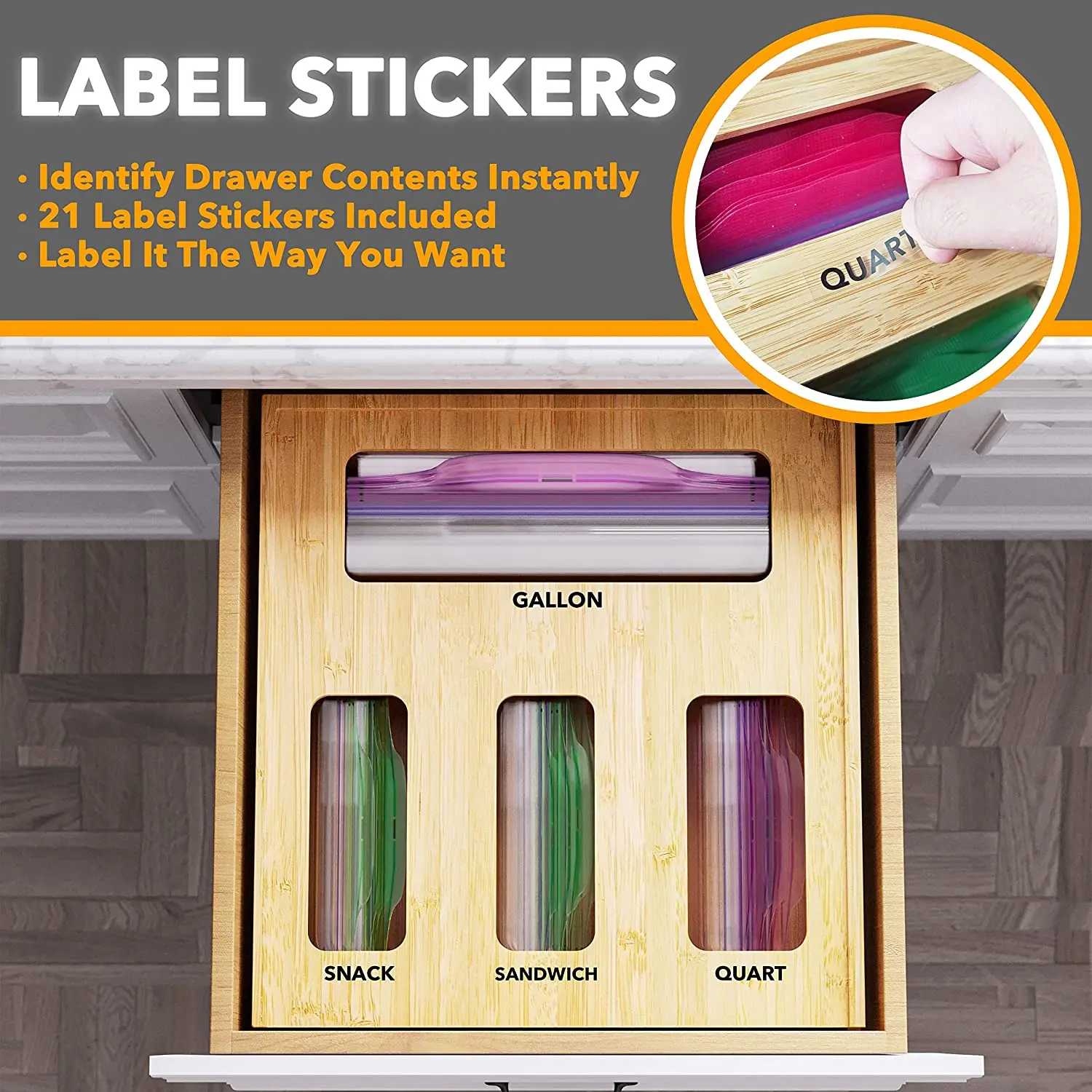 Bamboo Baggie Organizer Food Storage Container Ziplock Bag Storage ...