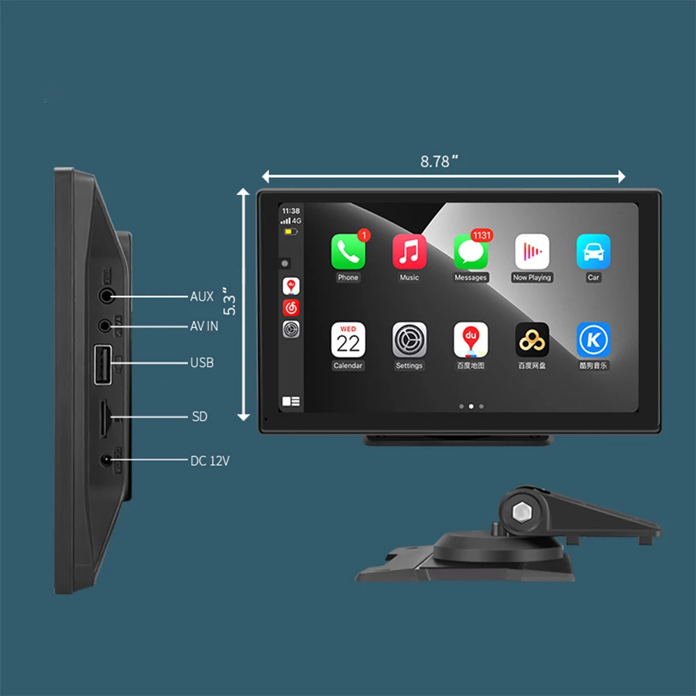 9" Portable Carplay Android Car Radio Display Android Auto Gps Wifi Bt ...