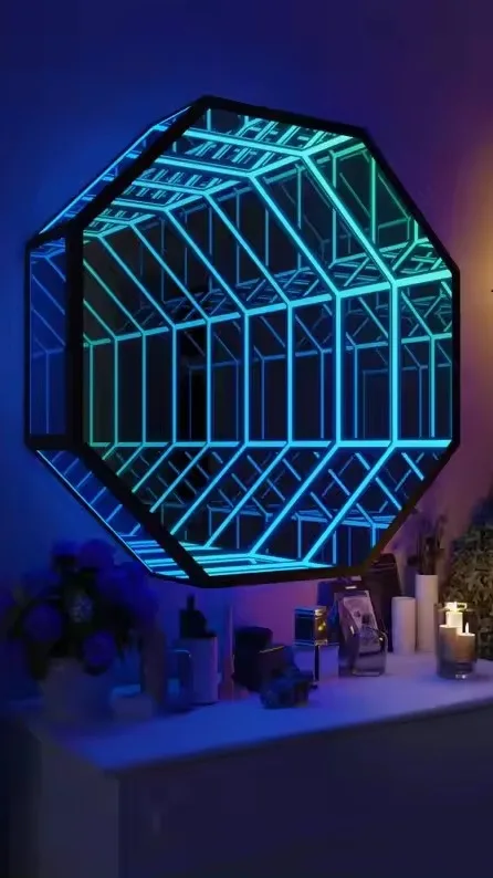 Large Octagon Modern Nordic Luxury Led Glass Mirror Home Smart Infinite ...