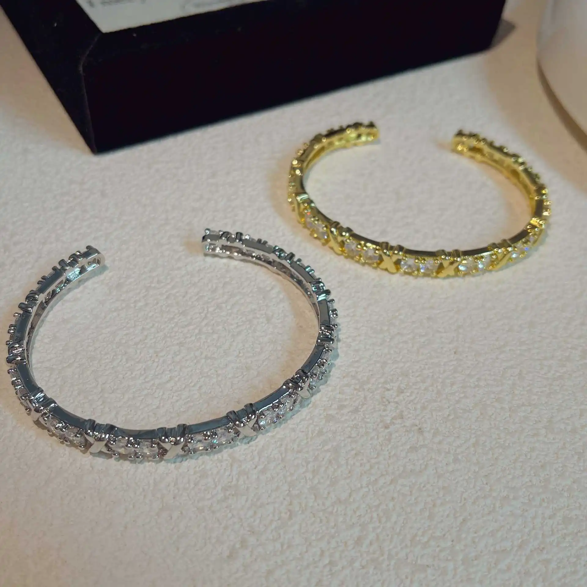 Iced Out Gold Plated Stainless Steel Bangle Bracelet For Women