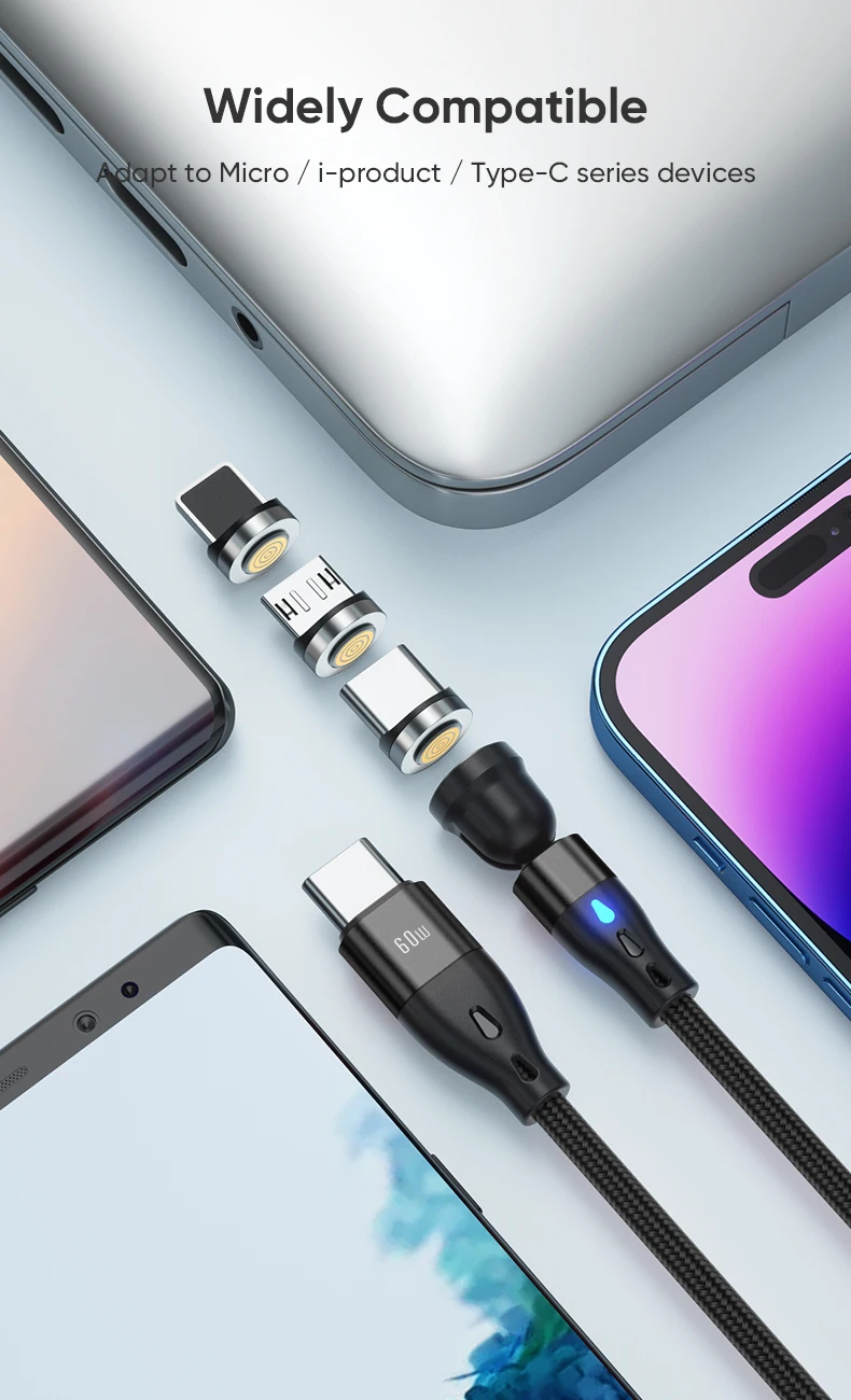 Wholesale 7pin 540 Degree Rotating Pd 60w Fast Charging Usb Charging Cable 6 In 1 Multi Charging ...