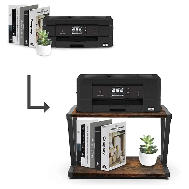 2 Tiers Under Desk Wood Printer Shelf Rustic Industrial Farmhouse Wood ...