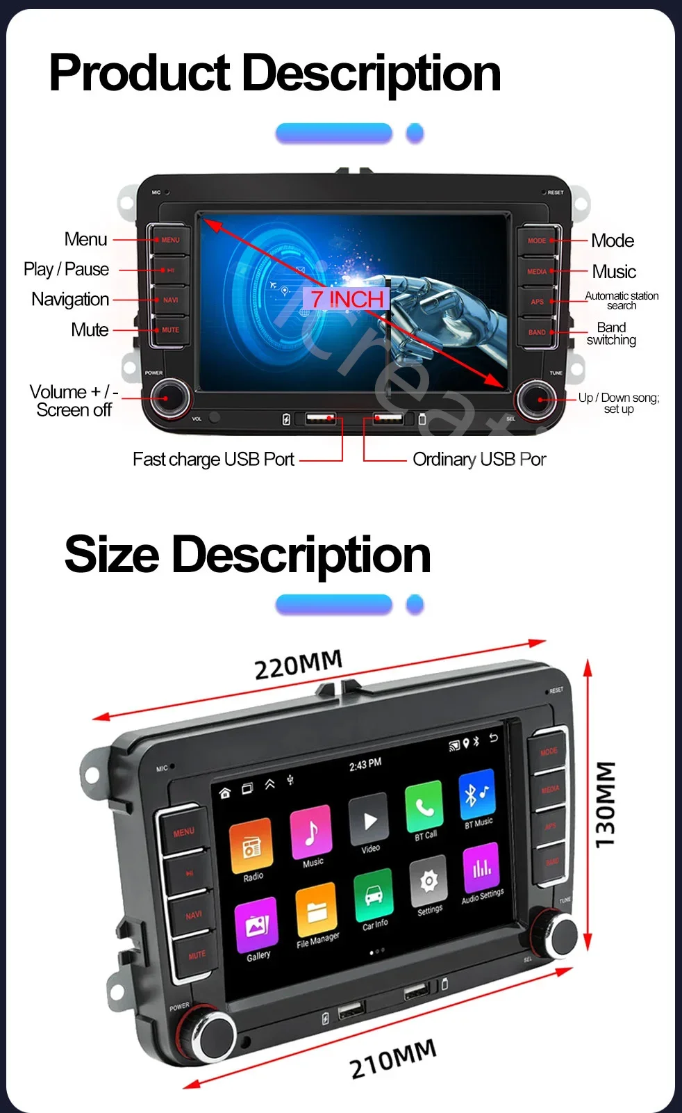 2din Car Radio for VW Golf 5 6 - Android Screen Navigation