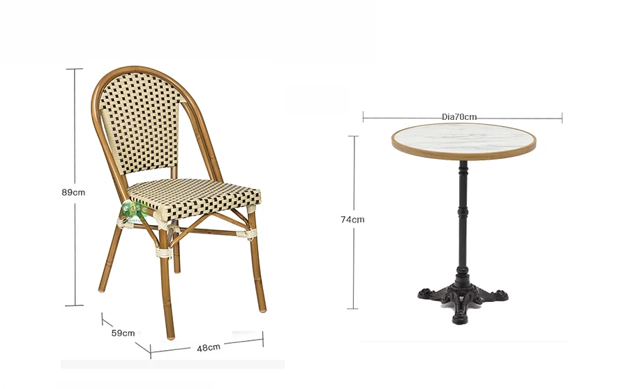 Cafe Restaurant PE Rattan French Style Outdoor Bistro Set