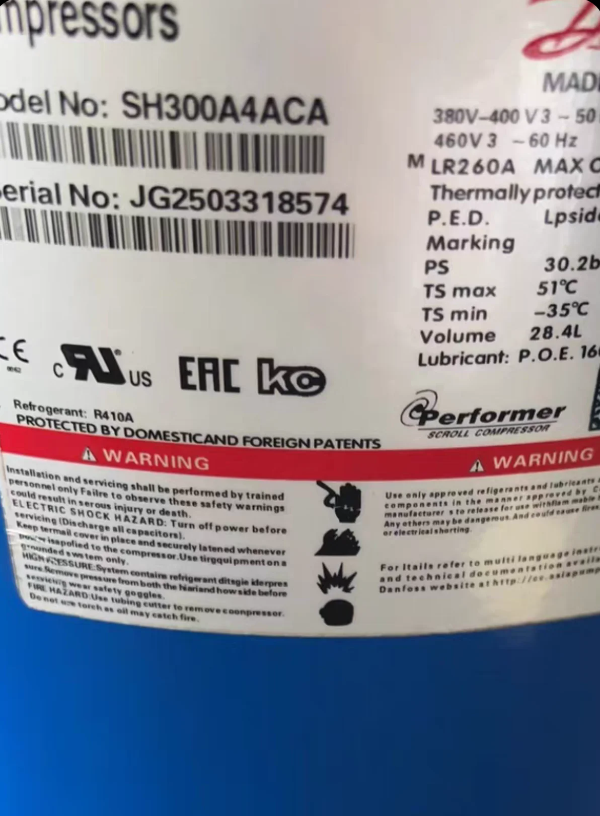 Helmetic Scroll Compressor Sh240a3abf 120h0297 Refrigerants R410a For Air Conditioning Power ...