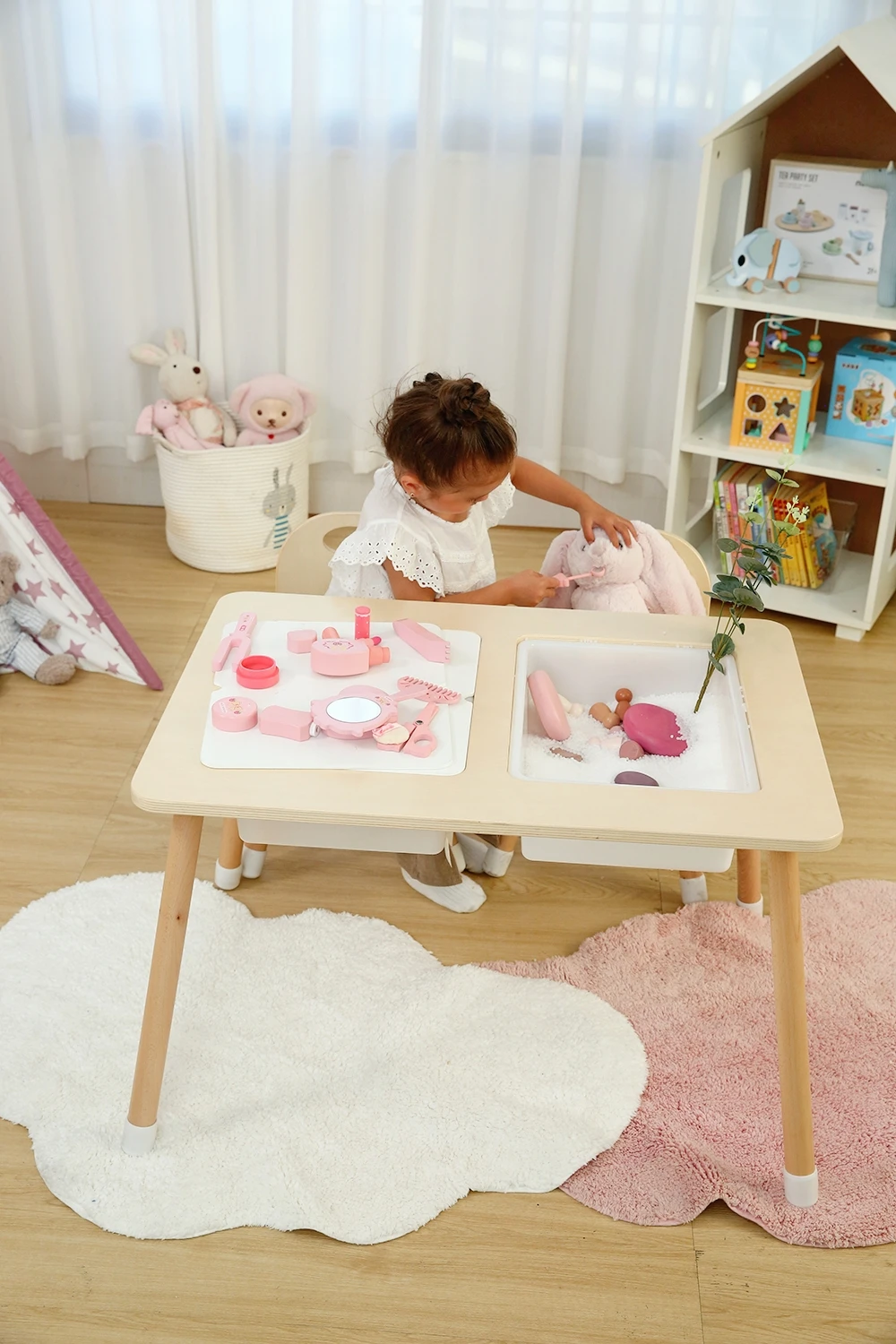 Montessori Furniture School Wood Table Kids Sand Water Building Block ...