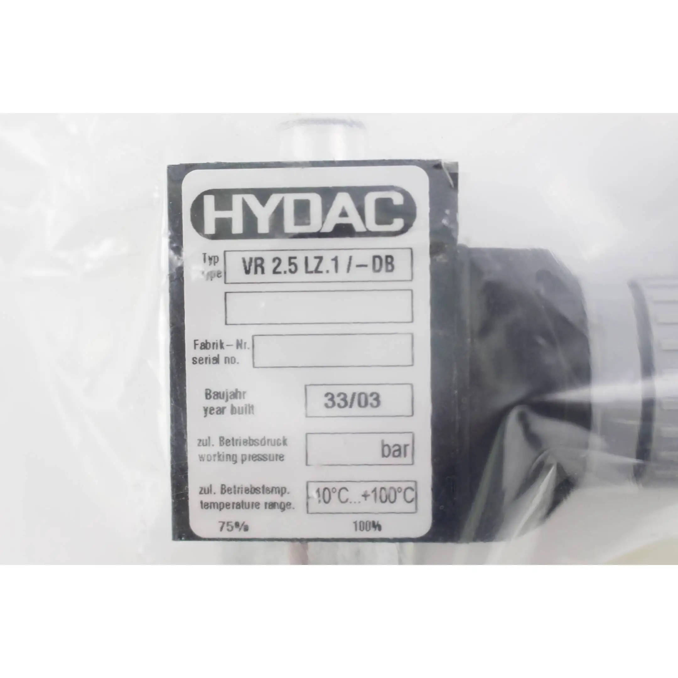 Hydac filter clogging indicator VR 2.5 LZ.1/-DB -10°C +100°C ( 1250617 ...