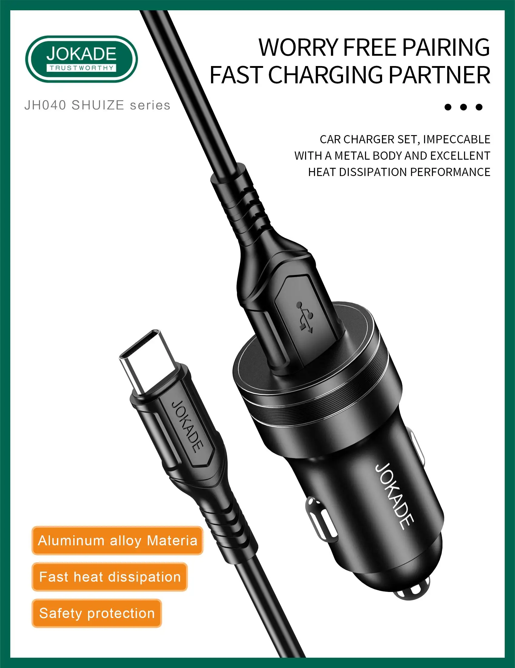JOKADE Fast and Stable USB to Type-C 18W Fast Charge Single Port Car Charger| Alibaba.com