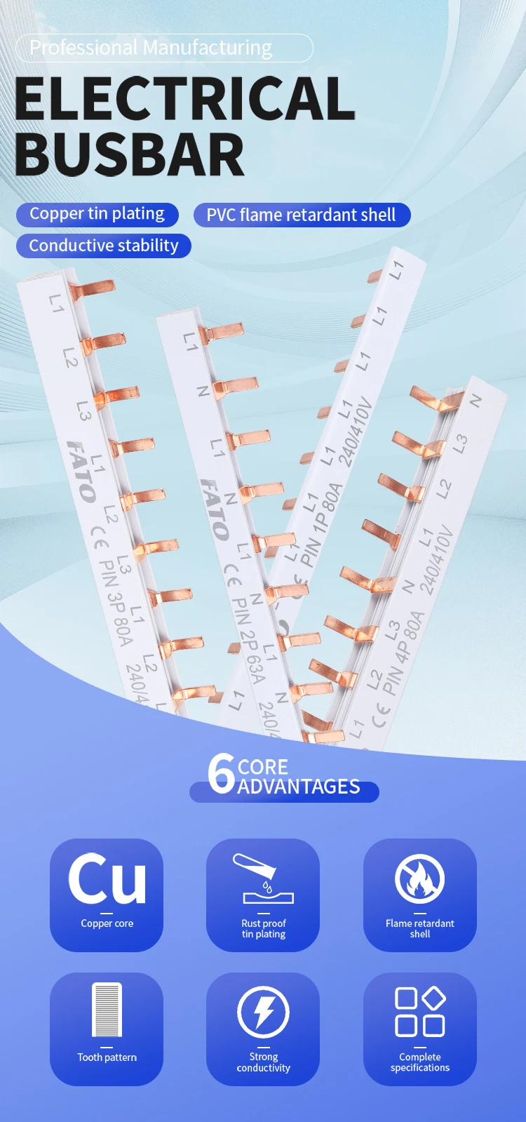 FATO Pin Type Copper Busbar Distribution Box 1/2/3/4P Circuit Breaker ...
