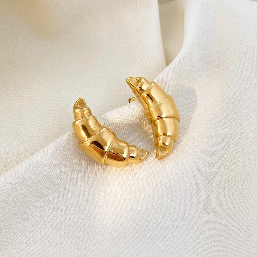 18k Gold Stainless Steel Oversized Croissant Earrings Joyas De Acero ...