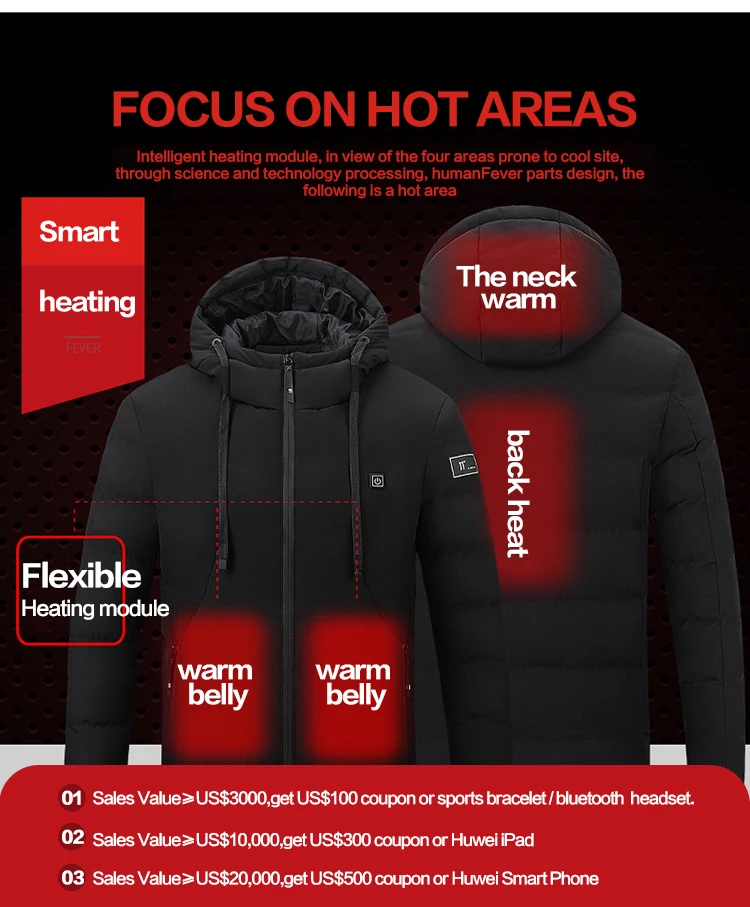 Men Women Black Customized Heating Clothing Winter Waterproof Electric ...