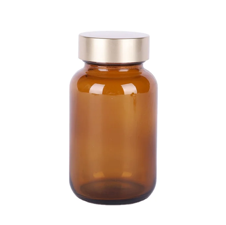 Wide Mouth Amber Medicine Bottle Medical Glass Container Sealed Glass ...