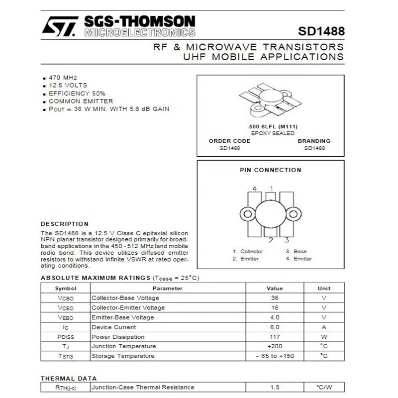 Sd1488 M111 - Rf & Microwave Transistor . Uhf Mobile Applications - Buy ...