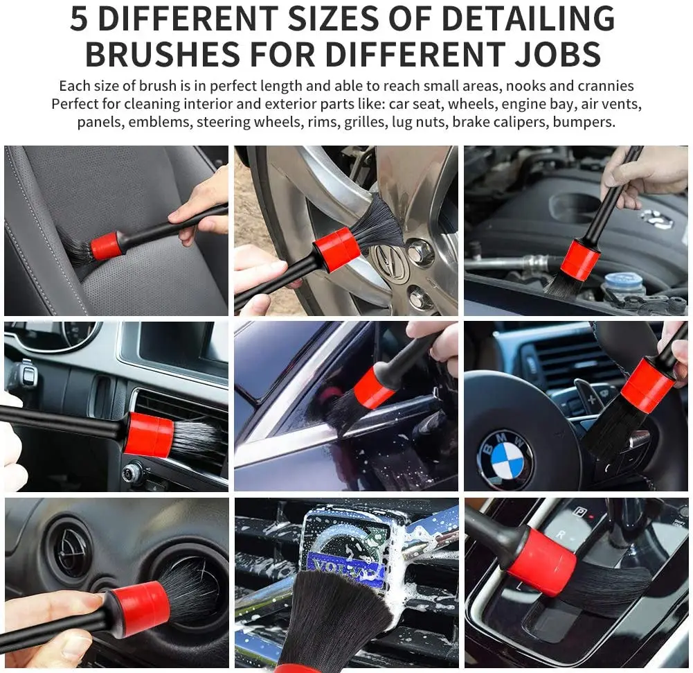 5 Pieces Car Detailing Brush Set,Car Interior Cleaning Kit,Different ...
