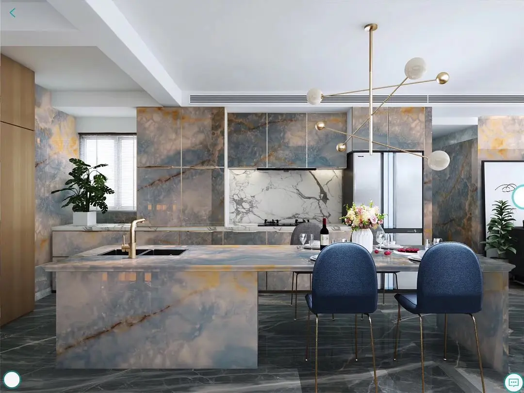 Modern Blue Onyx Marble Slab Kitchen Countertops - Polished, Waterproof ...