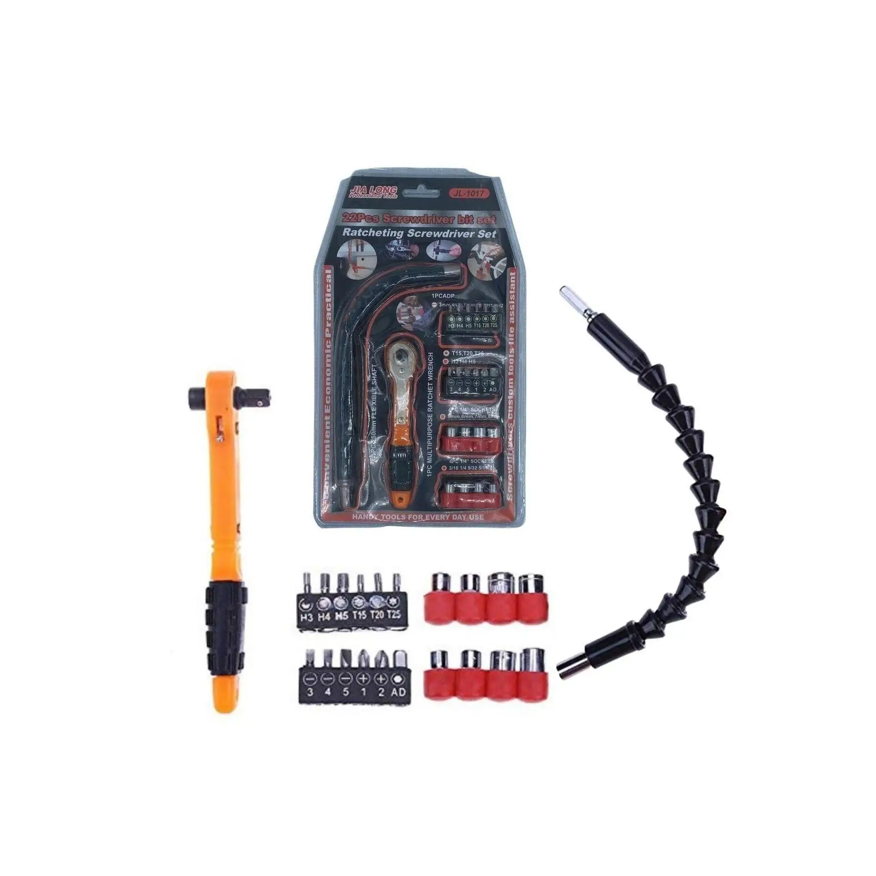 22 Piece Screwdriver Set Flexible Bend Ratchet Handle Socket Bit Set ...