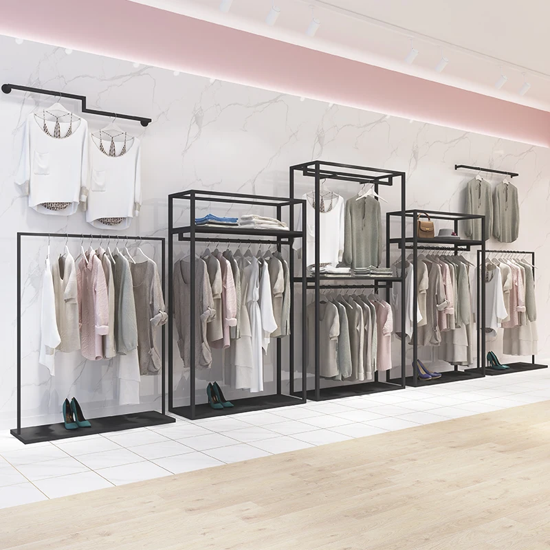 Modern Clothing Rack With 2 Shelves Free-standing Garment Rack Heavy ...